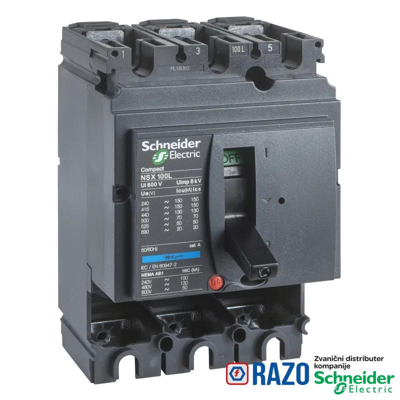 prekidač Compact NSX100L - 100 A - 3P - bez zaštitne jedinice | Razoelektro