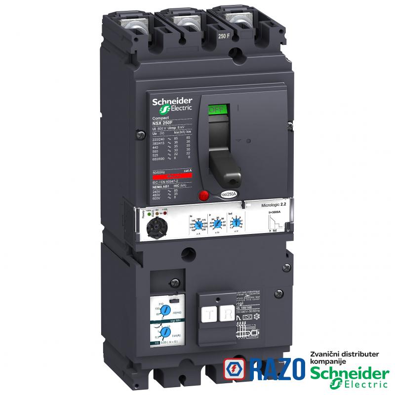 prekidač VigiCompact NSX250F - Micrologic 2.2 - 250 A - 3P 3d | Razoelektro