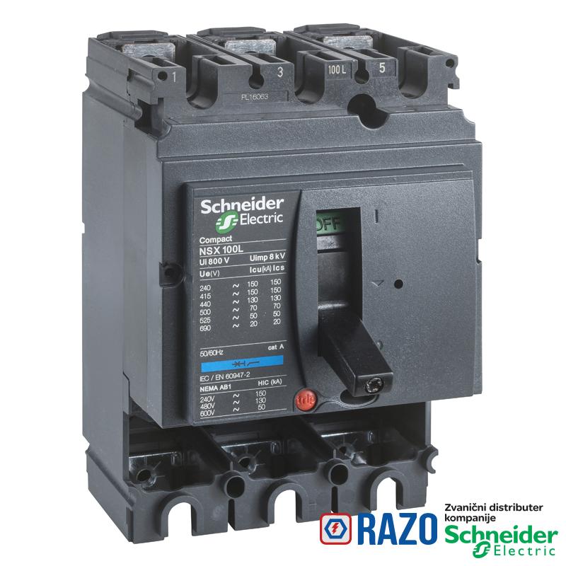 Compact prekidač 100B/100A III-polni bez zaštitne jedinice | Razoelektro
